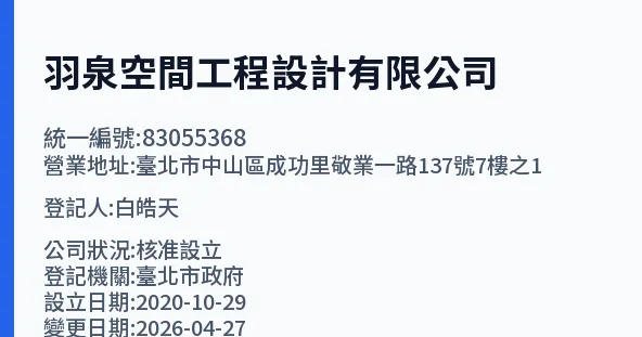 羽泉空間工程設計有限公司的照片-統編 83055368(臺北市) 公司登記資料與營業項目詳細圖表