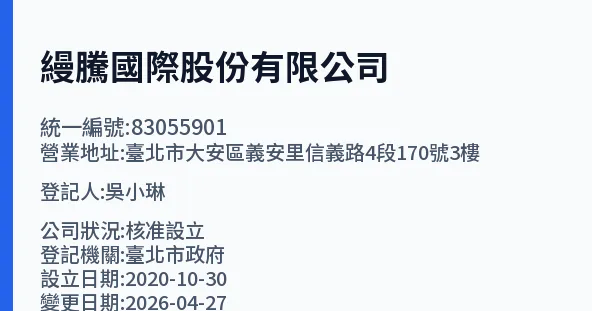 縵騰國際股份有限公司的照片-統編 83055901(臺北市) 公司登記資料與營業項目詳細圖表