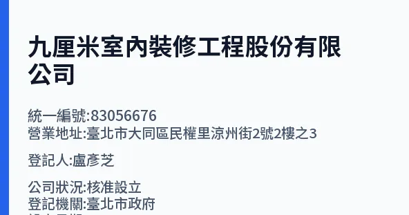 九厘米室內裝修工程股份有限公司的照片-統編 83056676(臺北市) 公司登記資料與營業項目詳細圖表