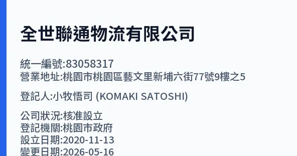全世聯通物流有限公司的照片-統編 83058317(桃園市) 公司登記資料與營業項目詳細圖表