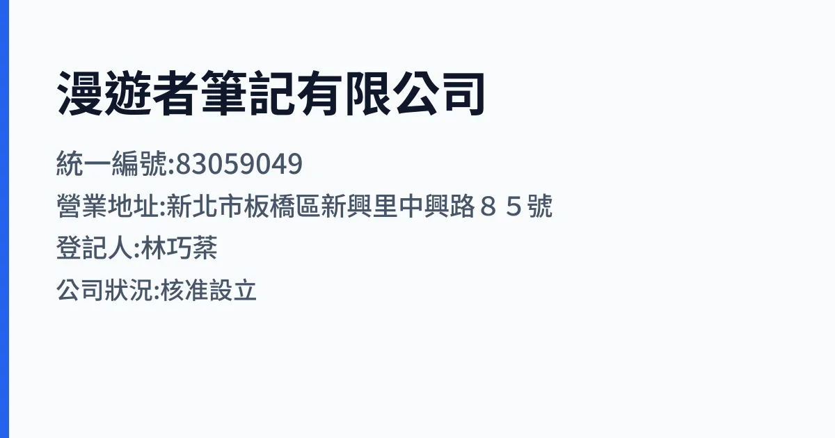 漫遊者筆記有限公司 - 統編 83059049（新北市） 公司登記資料與營業項目詳細圖表