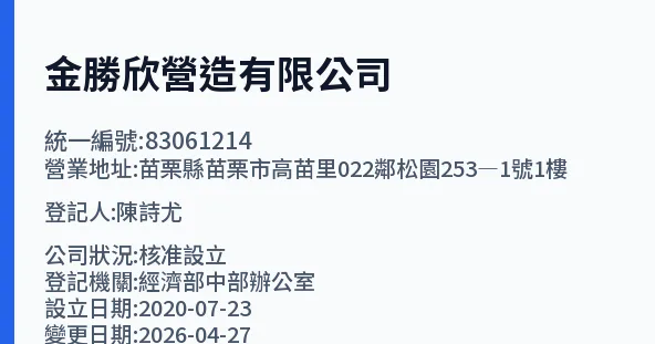 金勝欣營造有限公司的照片-統編 83061214(苗栗縣) 公司登記資料與營業項目詳細圖表