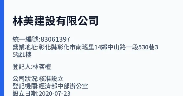 林美建設有限公司的照片-統編 83061397(彰化縣) 公司登記資料與營業項目詳細圖表
