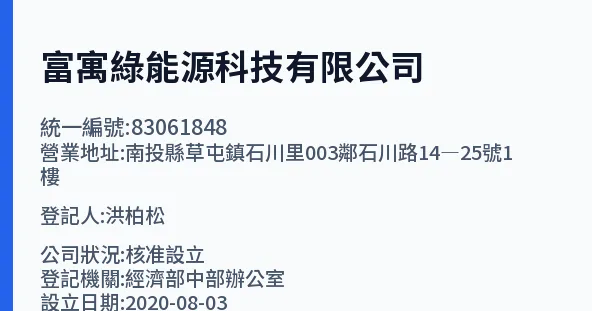 富寓綠能源科技有限公司的照片-統編 83061848(南投縣) 公司登記資料與營業項目詳細圖表