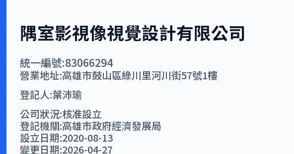 隅室影視像視覺設計有限公司的照片-統編 83066294(高雄市) 公司登記資料與營業項目詳細圖表