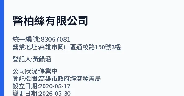 醫柏絲有限公司的照片-統編 83067081(高雄市) 公司登記資料與營業項目詳細圖表