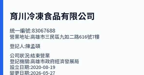 育川冷凍食品有限公司的照片-統編 83067688(高雄市) 公司登記資料與營業項目詳細圖表