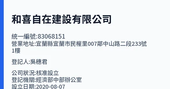 和喜自在建設有限公司的照片-統編 83068151(宜蘭縣) 公司登記資料與營業項目詳細圖表