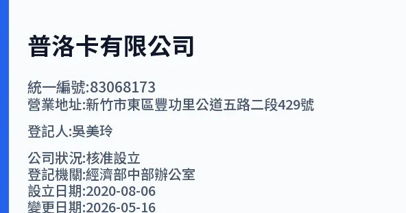 普洛卡有限公司的照片-統編 83068173(新竹市) 公司登記資料與營業項目詳細圖表