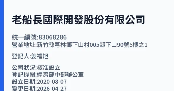 老船長國際開發股份有限公司的照片-統編 83068286(新竹縣) 公司登記資料與營業項目詳細圖表