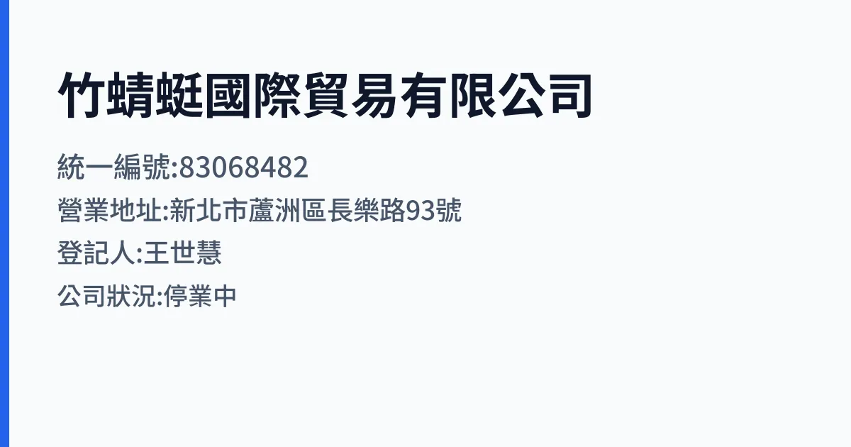 竹蜻蜓國際貿易有限公司 - 統編 83068482(新北市) 公司登記資料與營業項目詳細圖表