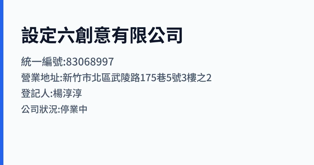 設定六創意有限公司 - 統編 83068997(新竹市) 公司登記資料與營業項目詳細圖表