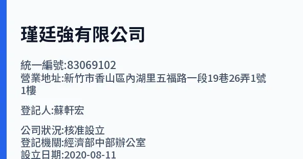 瑾廷強有限公司的照片-統編 83069102(新竹市) 公司登記資料與營業項目詳細圖表