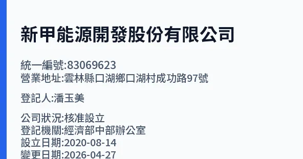 新甲能源開發股份有限公司的照片-統編 83069623(雲林縣) 公司登記資料與營業項目詳細圖表