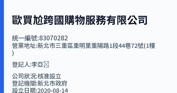 歐買尬跨國購物服務有限公司的照片-統編 83070282(新北市) 公司登記資料與營業項目詳細圖表