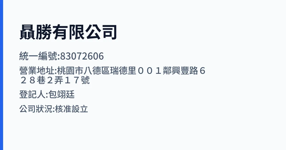 贔勝有限公司 - 統編 83072606(桃園市) 公司登記資料與營業項目詳細圖表
