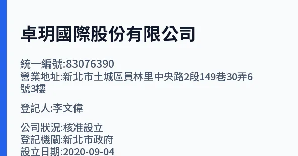 卓玥國際股份有限公司的照片-統編 83076390(新北市) 公司登記資料與營業項目詳細圖表