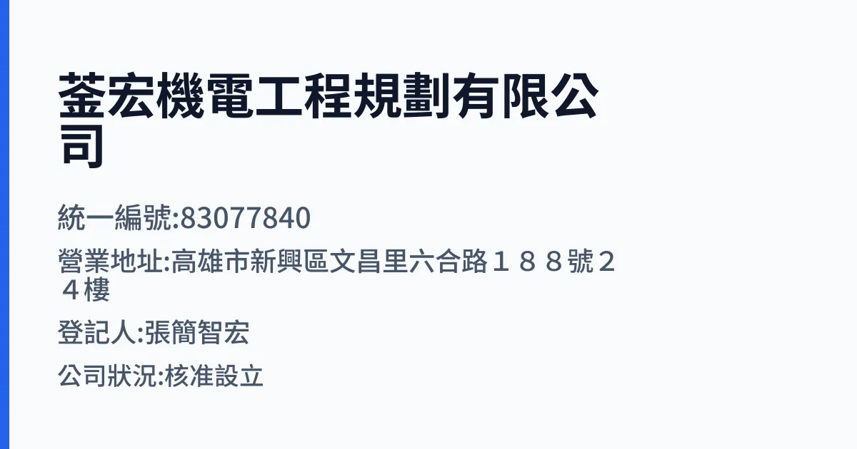 菳宏機電工程規劃有限公司 - 統編 83077840(高雄市) 公司登記資料與營業項目詳細圖表