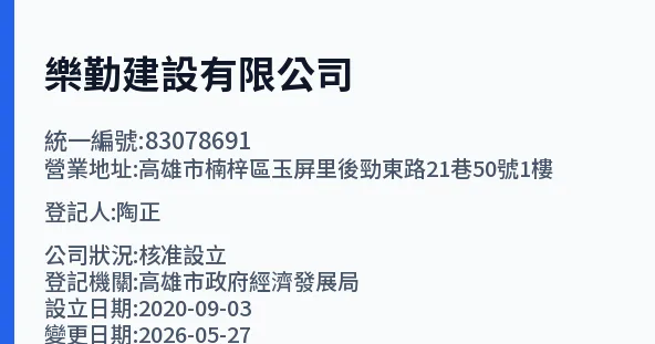 樂勤建設有限公司的照片-統編 83078691(高雄市) 公司登記資料與營業項目詳細圖表