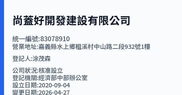 尚蓋好開發建設有限公司的照片-統編 83078910(嘉義縣) 公司登記資料與營業項目詳細圖表