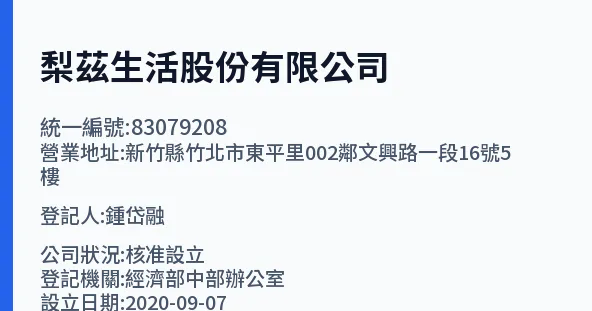 梨茲生活股份有限公司的照片-統編 83079208(新竹縣) 公司登記資料與營業項目詳細圖表