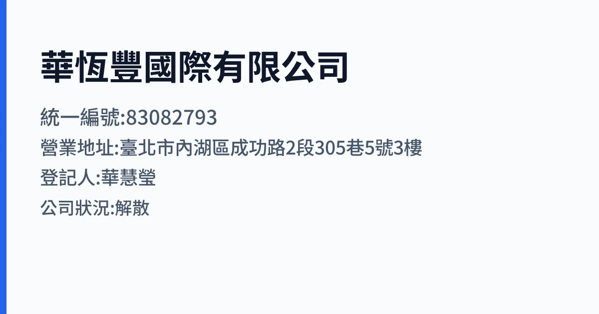 華恆豐國際有限公司 - 統編 83082793(臺北市) 公司登記資料與營業項目詳細圖表