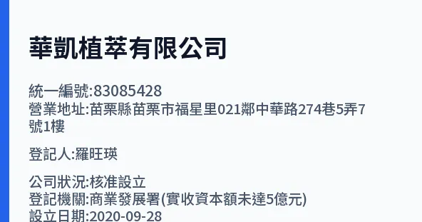 華凱植萃有限公司的照片-統編 83085428(苗栗縣) 公司登記資料與營業項目詳細圖表