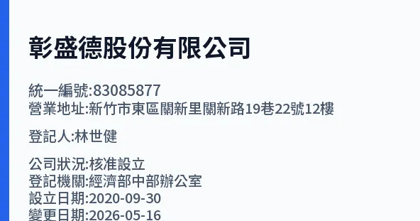 彰盛德股份有限公司的照片-統編 83085877(新竹市) 公司登記資料與營業項目詳細圖表