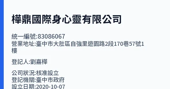 樺鼎國際身心靈有限公司的照片-統編 83086067(臺中市) 公司登記資料與營業項目詳細圖表