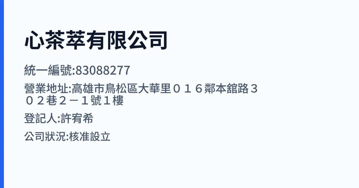 心茶萃有限公司 - 統編 83088277(高雄市) 公司登記資料與營業項目詳細圖表