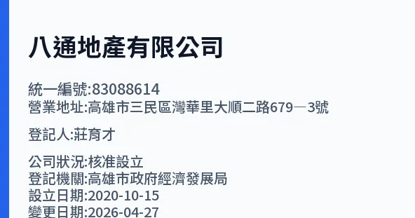 八通地產有限公司的照片-統編 83088614(高雄市) 公司登記資料與營業項目詳細圖表