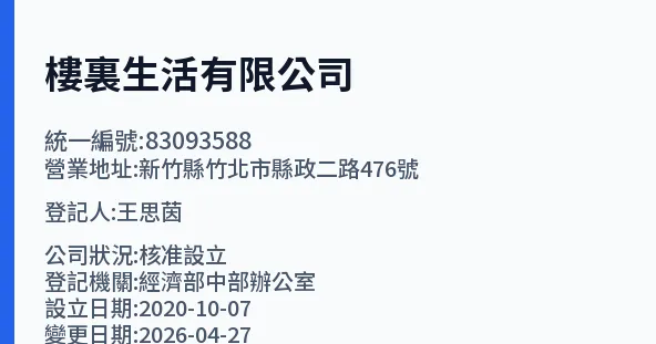 樓裏生活有限公司的照片-統編 83093588(新竹縣) 公司登記資料與營業項目詳細圖表