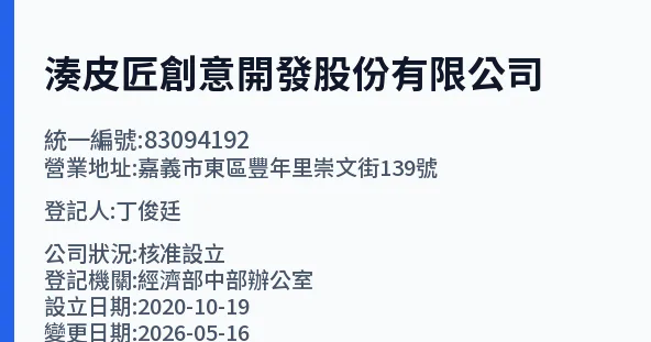 湊皮匠創意開發股份有限公司的照片-統編 83094192(嘉義市) 公司登記資料與營業項目詳細圖表