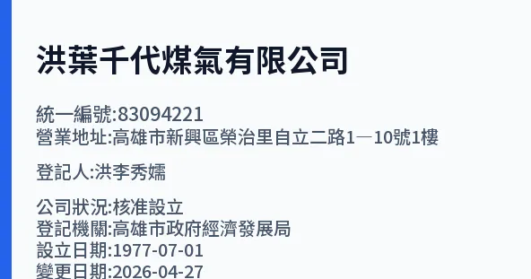 洪葉千代煤氣有限公司的照片-統編 83094221(高雄市) 公司登記資料與營業項目詳細圖表