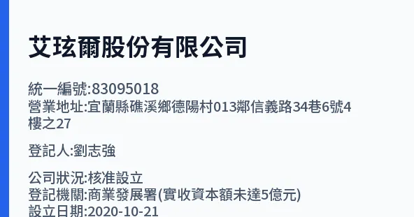 艾玹爾股份有限公司的照片-統編 83095018(宜蘭縣) 公司登記資料與營業項目詳細圖表