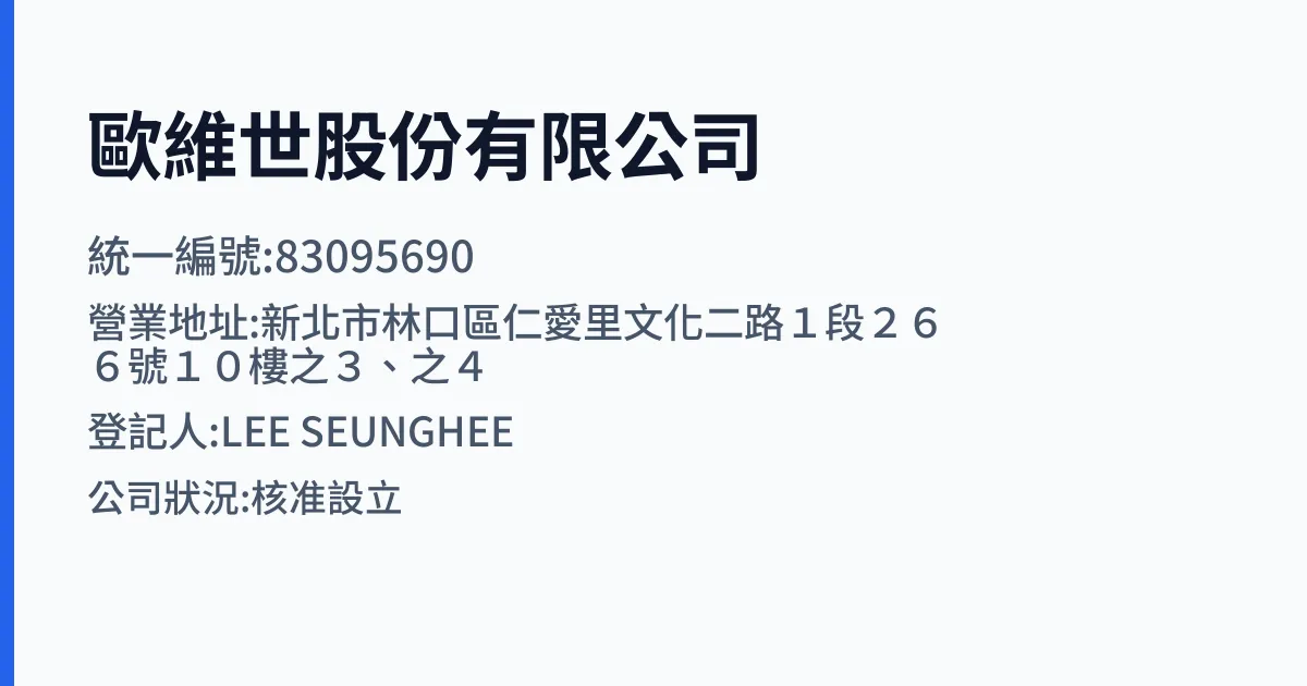 歐維世股份有限公司 - 統編 83095690(新北市) 公司登記資料與營業項目詳細圖表