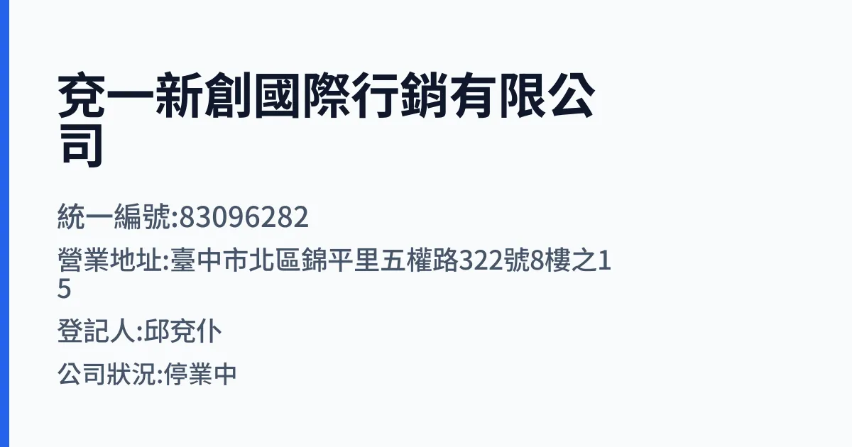 兗一新創國際行銷有限公司 - 統編 83096282(臺中市) 公司登記資料與營業項目詳細圖表