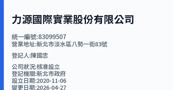 力源國際實業股份有限公司的照片-統編 83099507(新北市) 公司登記資料與營業項目詳細圖表