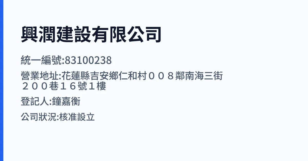 興潤建設有限公司 - 統編 83100238（花蓮縣） 公司登記資料與營業項目詳細圖表