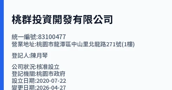 桃群投資開發有限公司的照片-統編 83100477(桃園市) 公司登記資料與營業項目詳細圖表