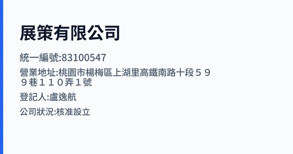 展策有限公司 - 統編 83100547(桃園市) 公司登記資料與營業項目詳細圖表