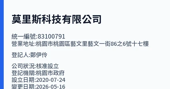 莫里斯科技有限公司的照片-統編 83100791(桃園市) 公司登記資料與營業項目詳細圖表