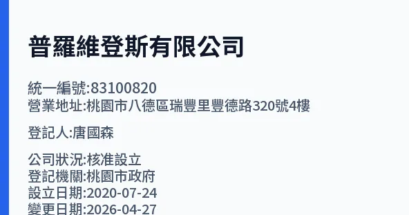 普羅維登斯有限公司的照片-統編 83100820(桃園市) 公司登記資料與營業項目詳細圖表