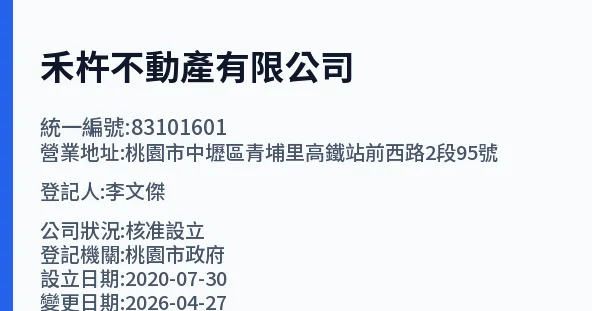 禾杵不動產有限公司的照片-統編 83101601(桃園市) 公司登記資料與營業項目詳細圖表