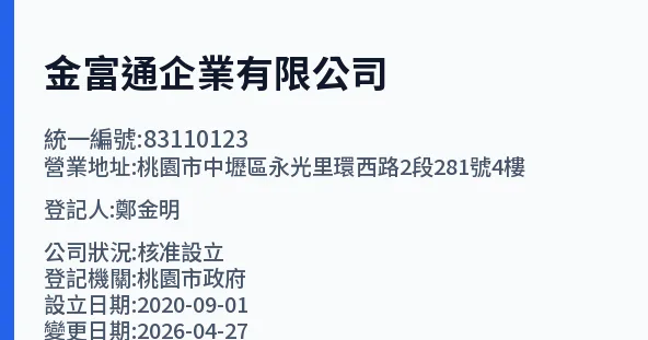 金富通企業有限公司的照片-統編 83110123(桃園市) 公司登記資料與營業項目詳細圖表