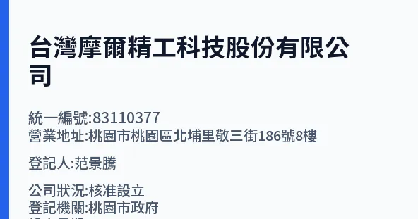 台灣摩爾精工科技股份有限公司的照片-統編 83110377(桃園市) 公司登記資料與營業項目詳細圖表