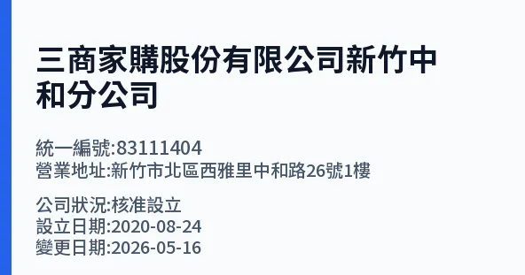 三商家購股份有限公司新竹中和分公司的照片-統編 83111404(新竹市) 公司登記資料與營業項目詳細圖表