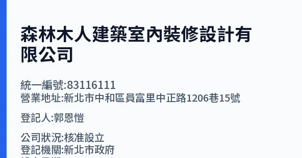 森林木人建築室內裝修設計有限公司的照片-統編 83116111(新北市) 公司登記資料與營業項目詳細圖表