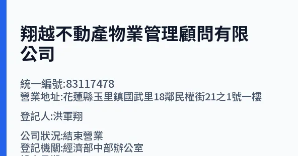 翔越不動產物業管理顧問有限公司的照片-統編 83117478(花蓮縣) 公司登記資料與營業項目詳細圖表