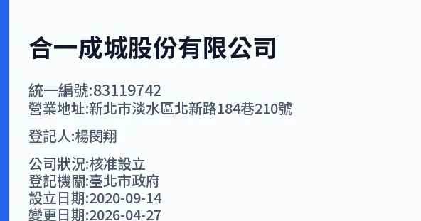合一成城股份有限公司的照片-統編 83119742(新北市) 公司登記資料與營業項目詳細圖表